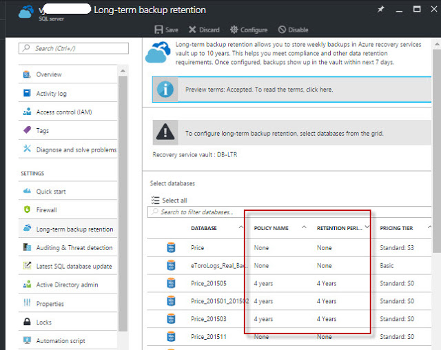 Long Term Retention Backup in Azure SQL DB | ענן | מאמר