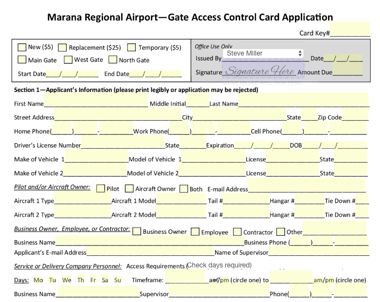 Gate Access Control Card Application in Marana | SeamlessGov Top Forms