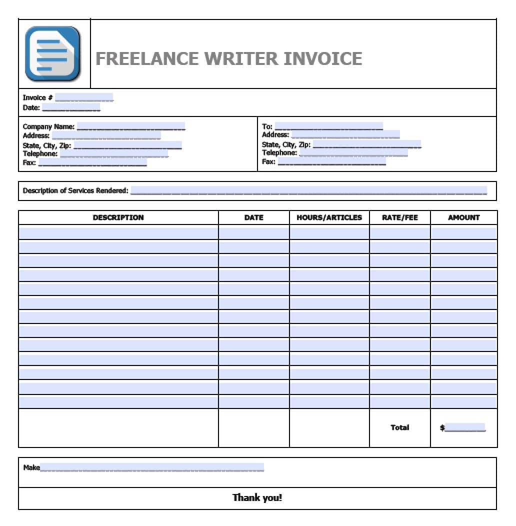 Freelance Writing Invoice Template Edit Download Bonsai