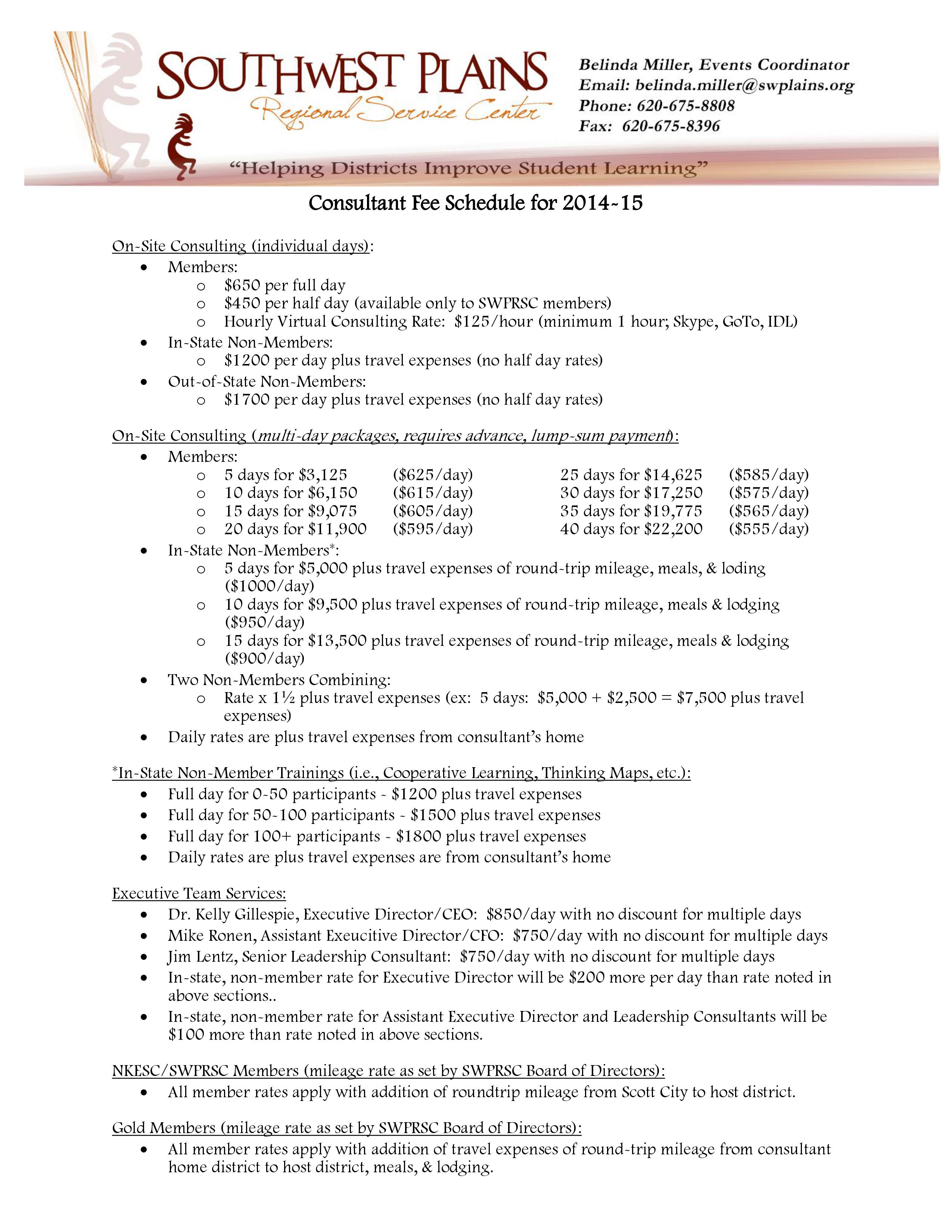 Consultant Fee Schedule Template Fee Structure Bonsai