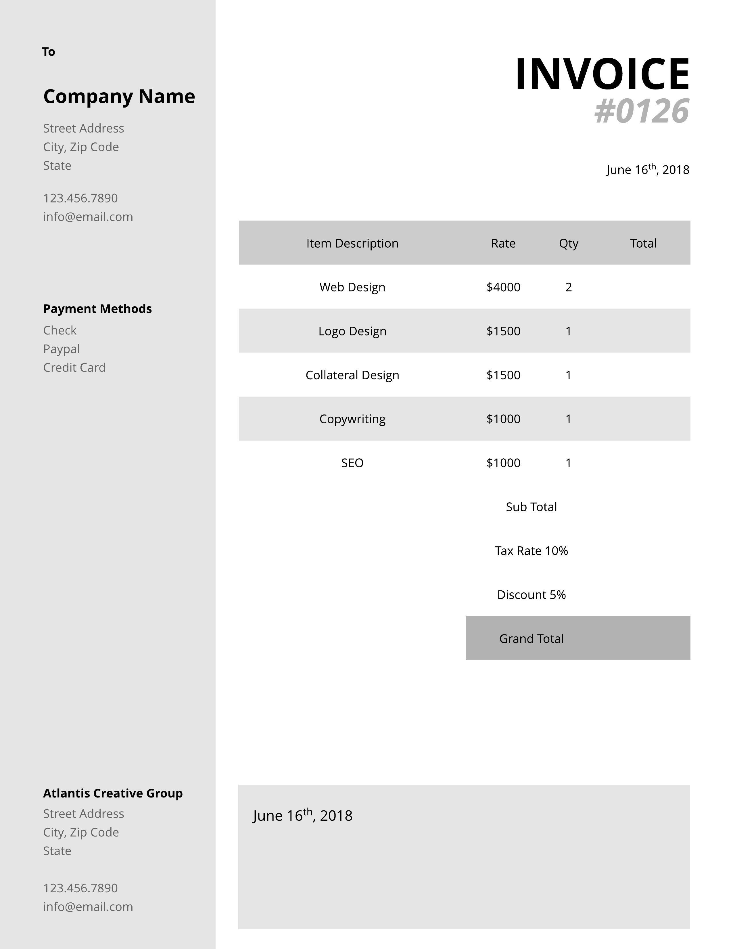 Download Free Invoice Template Word Collection