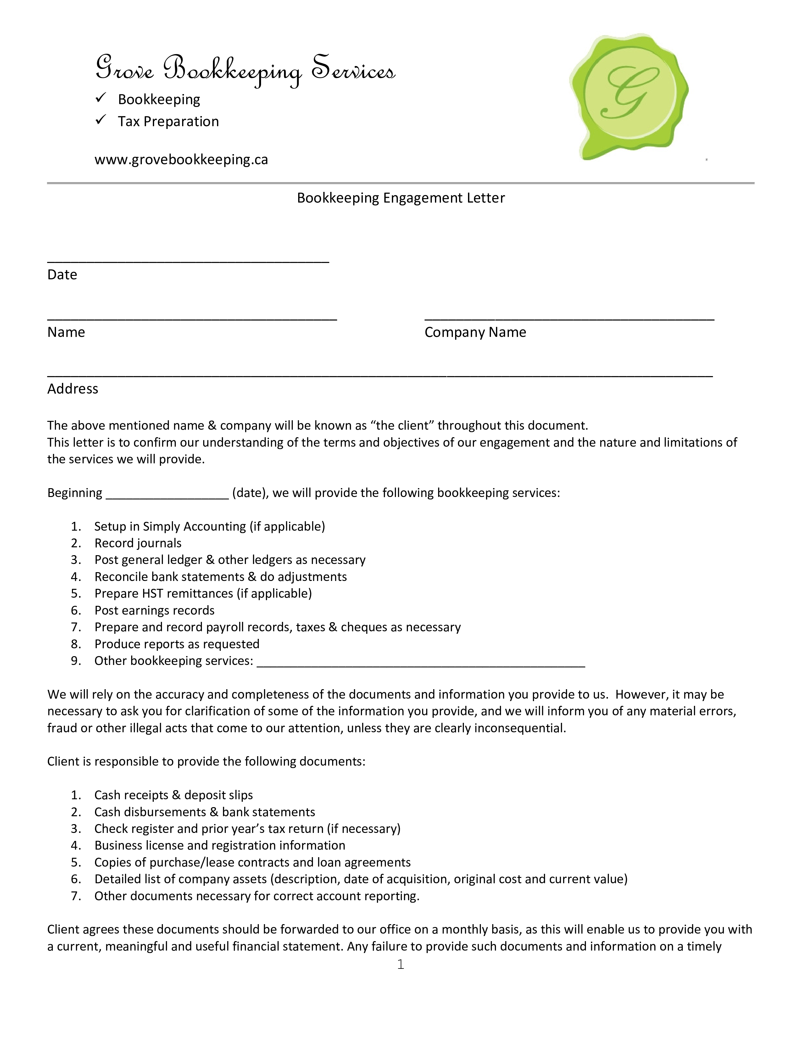 15 Bookkeeping Services Contract Template DocTemplates