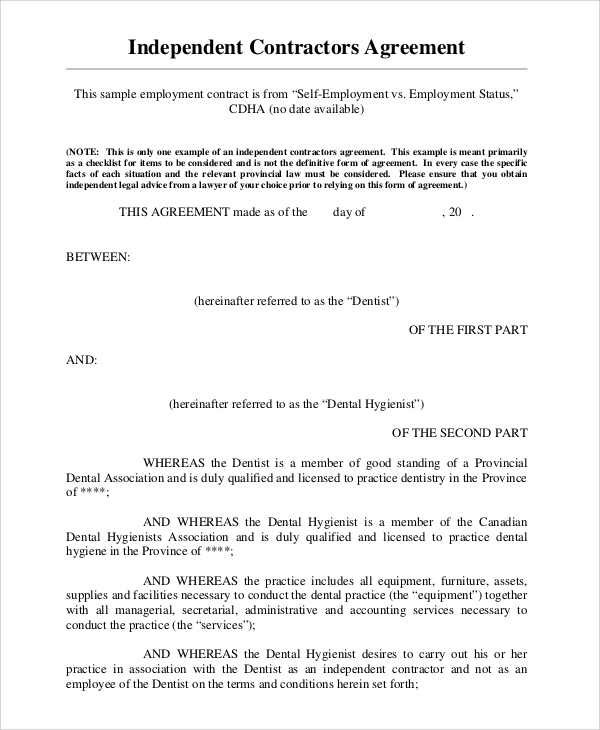 Self Employed Contract Template Download Bonsai
