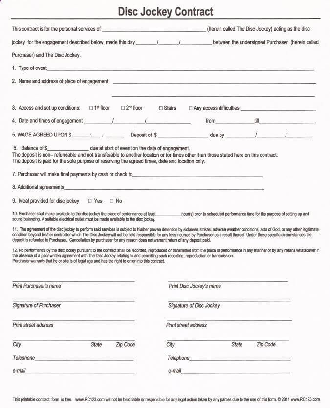 Free Simple DJ Contract Template Free DJ Contract Agreement Bonsai