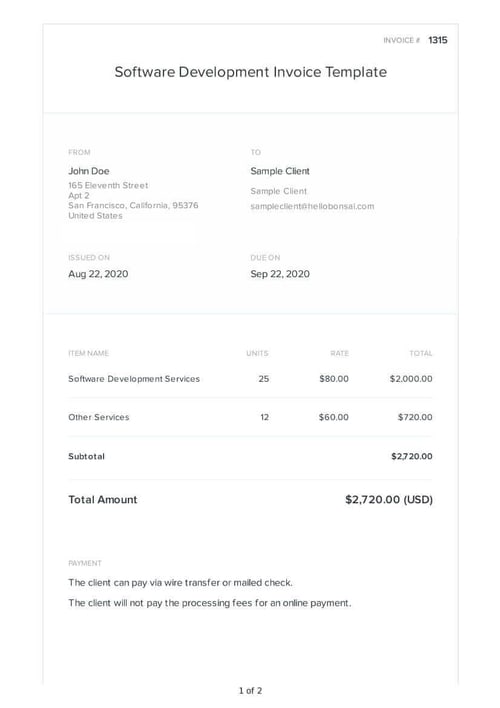 Software Development Invoice Template – Ccalcalanorte.com