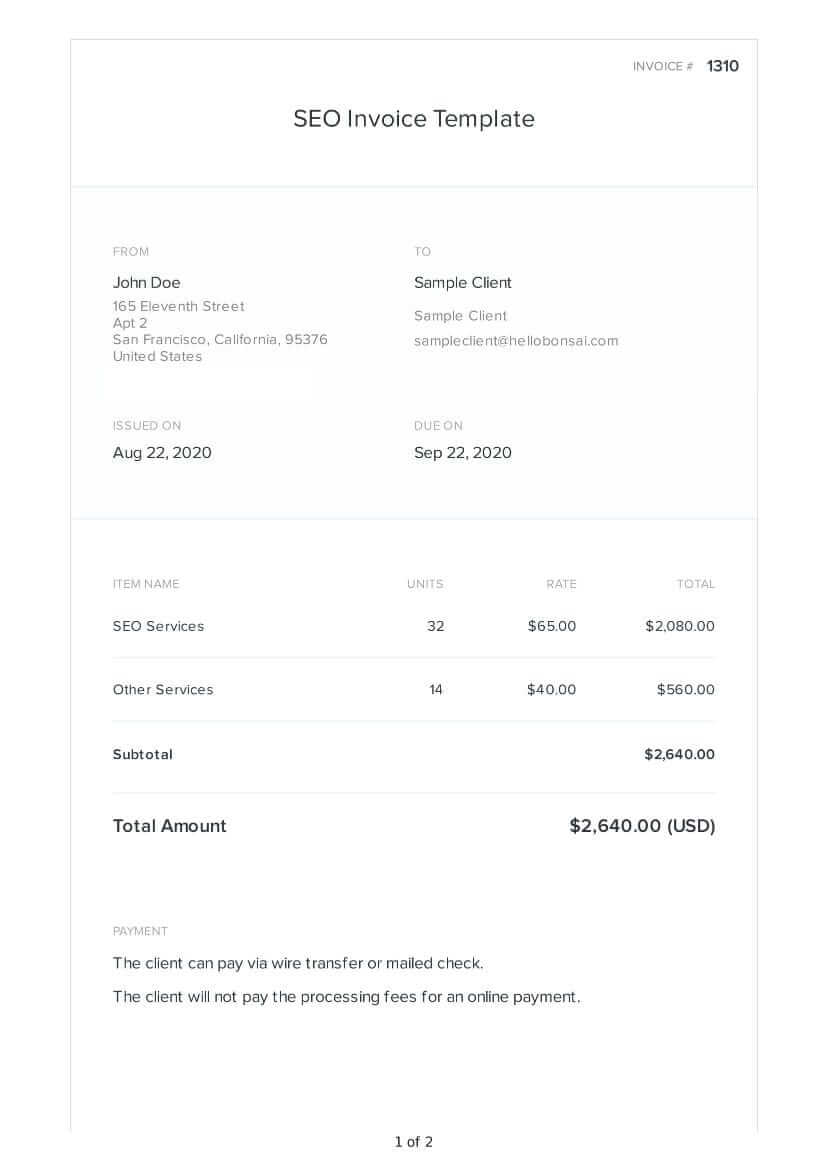 SEO Invoice Template | Edit, Download & Send - Bonsai