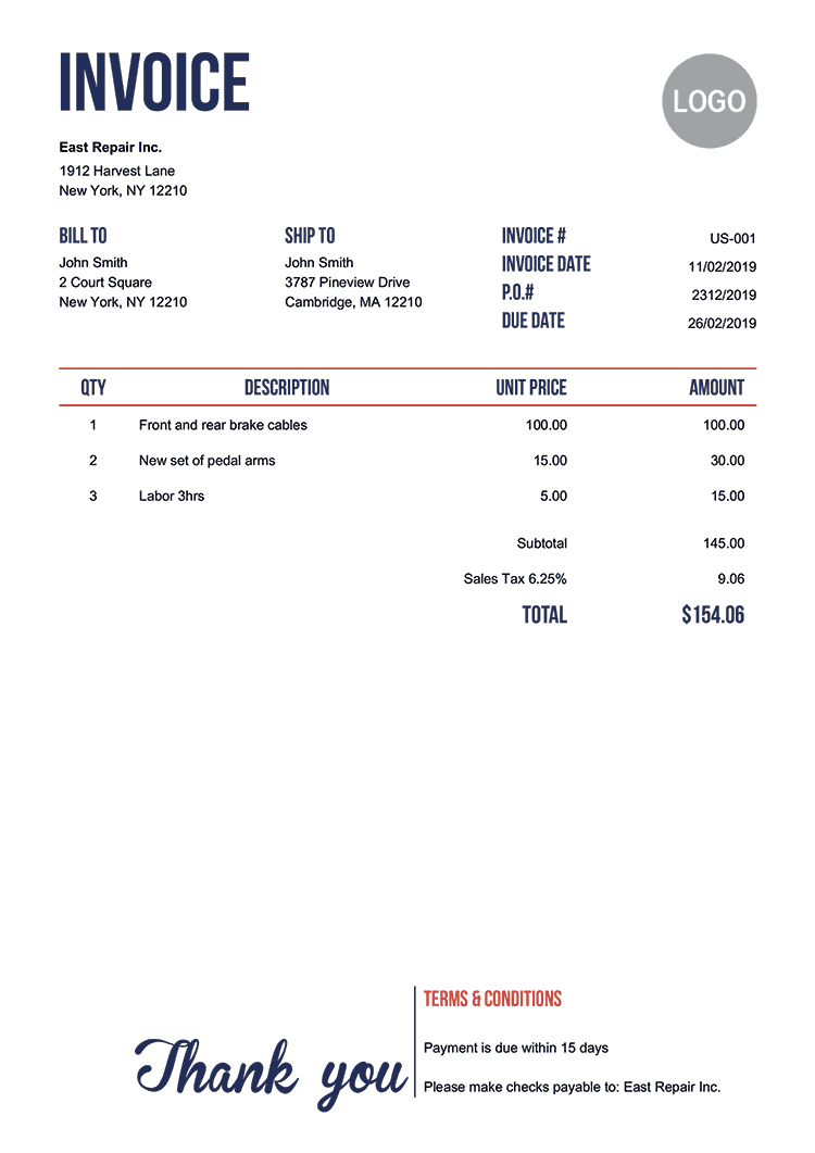 Free Electronic Invoice Template | Free Download Any Format - Bonsai