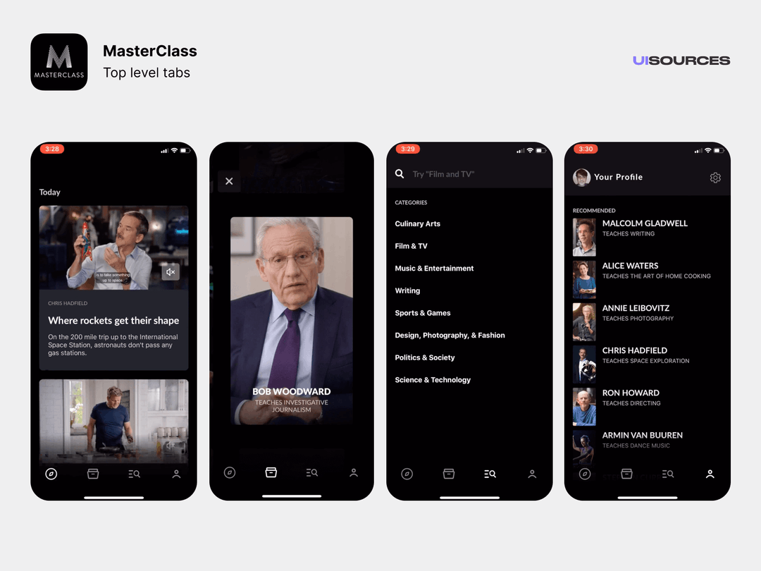 MasterClass App - Learn from experts | UI Sources