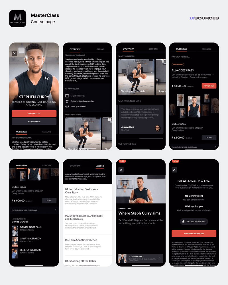 MasterClass App - Learn from experts | UI Sources
