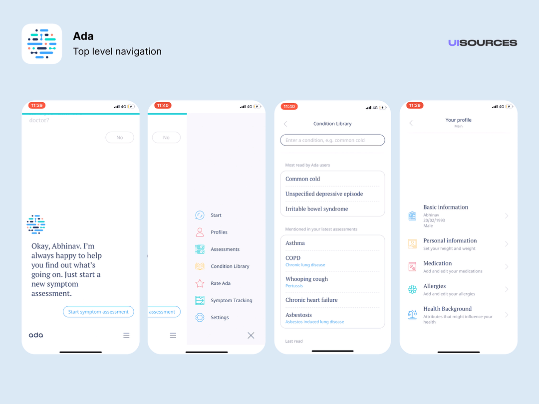 Ada App - Chat based health diagnostics | UI Sources