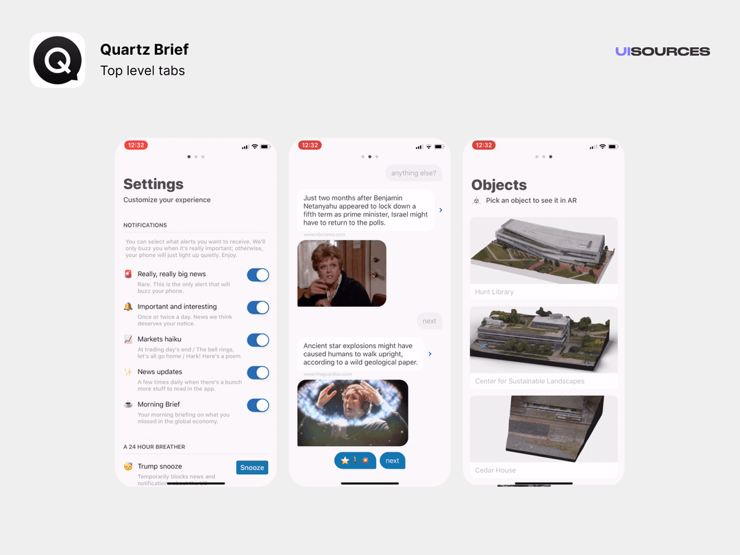 Quartz Brief - Content Screens Screenshots | UI Sources