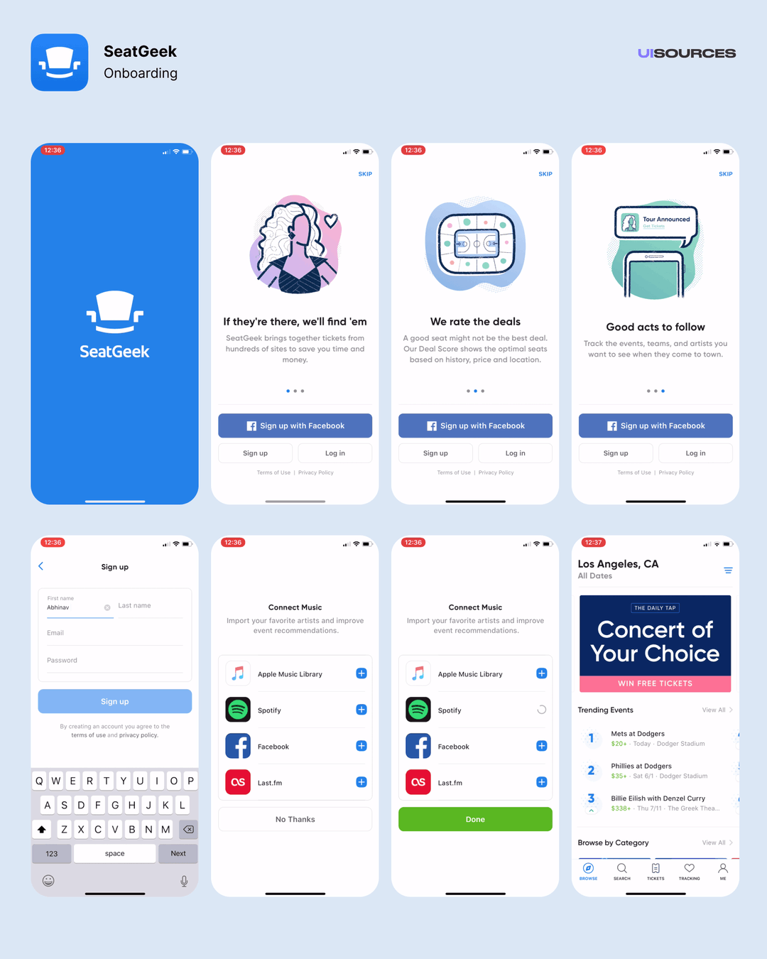 SeatGeek - Onboarding Screenshots | UI Sources