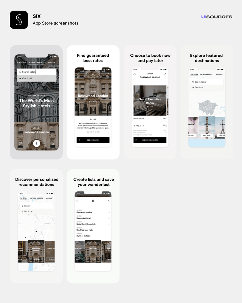 SIX - Content Screens Screenshots | UI Sources