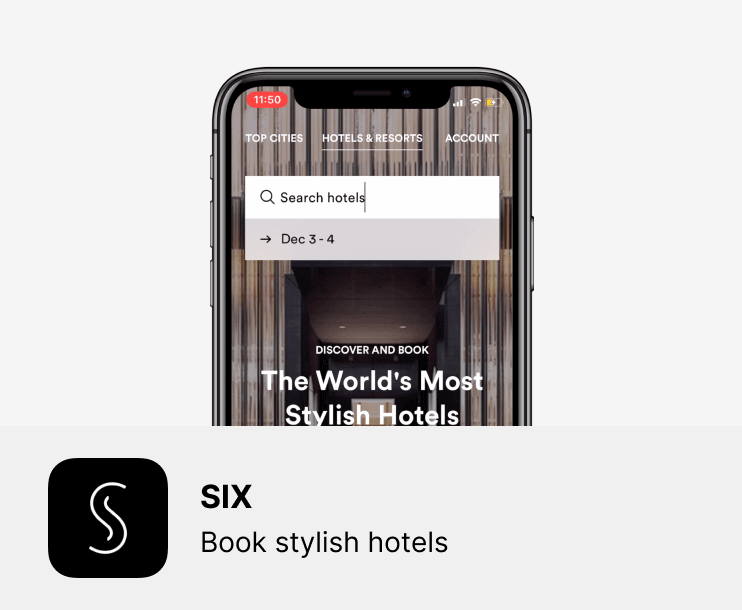 SIX App - Book stylish hotels | UI Sources