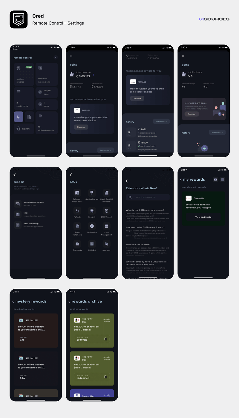 Cred - Content Screens Screenshots | UI Sources