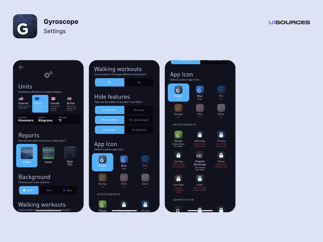 Gyroscope - Profile / Settings Screenshots | UI Sources