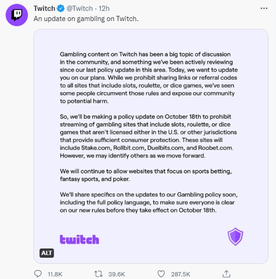 Twitch Bans Unlicensed Gambling Streams | AboutSlots