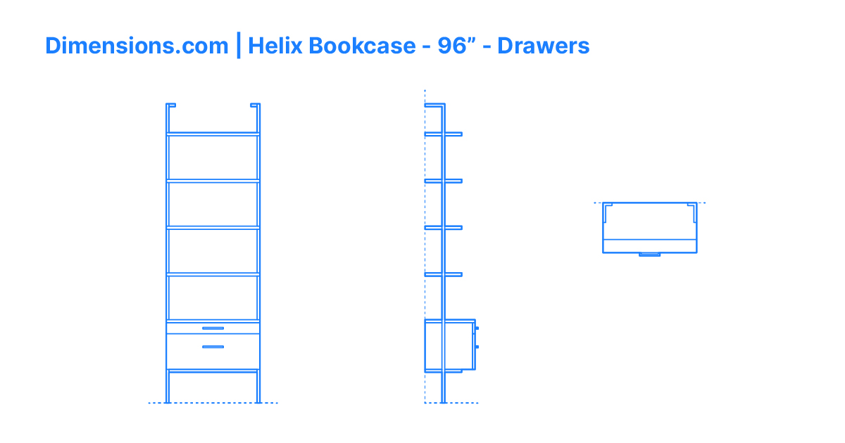 Helix Bookcase - 96” - Drawers Dimensions & Drawings | Dimensions.com
