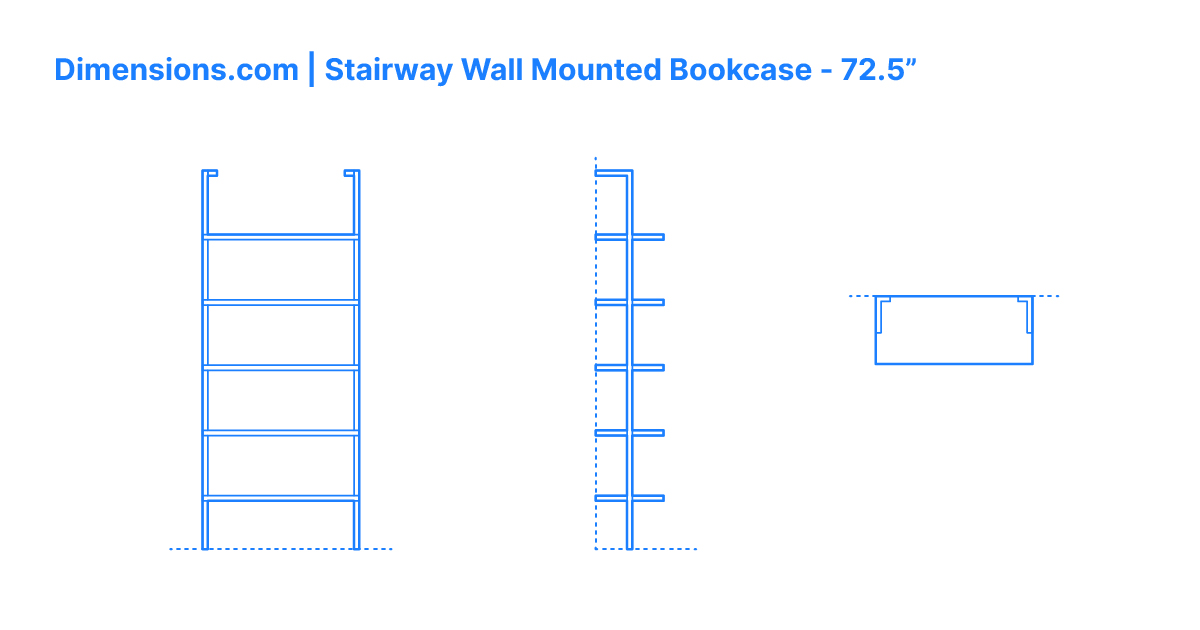 Stairway Wall Mounted Bookcase - 72.5” Dimensions & Drawings ...