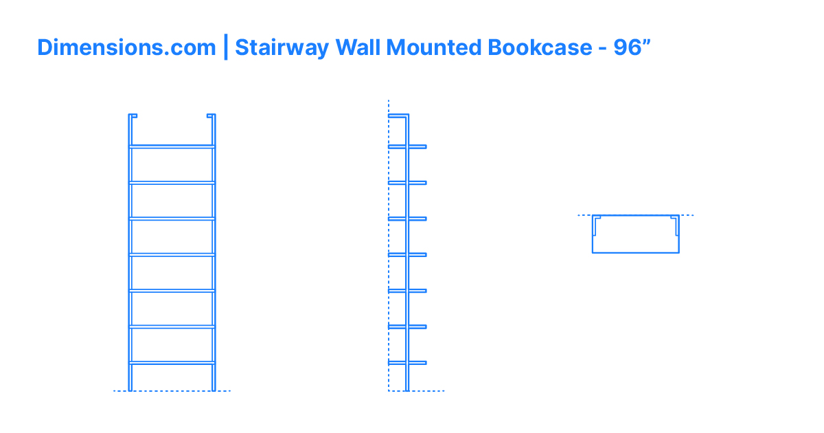 Stairway Wall Mounted Bookcase - 96” Dimensions & Drawings | Dimensions.com