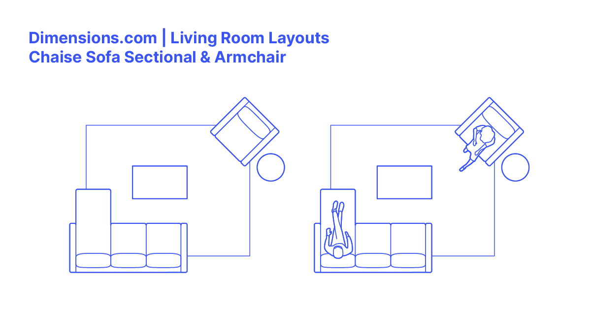 Living Room - Chaise Sofa Sectional, Armchair Dimensions & Drawings ...
