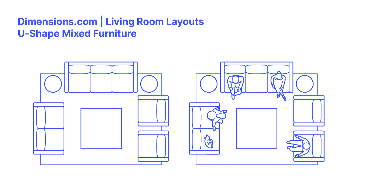 Living Room - U-Shape, Mixed Furniture Dimensions & Drawings ...
