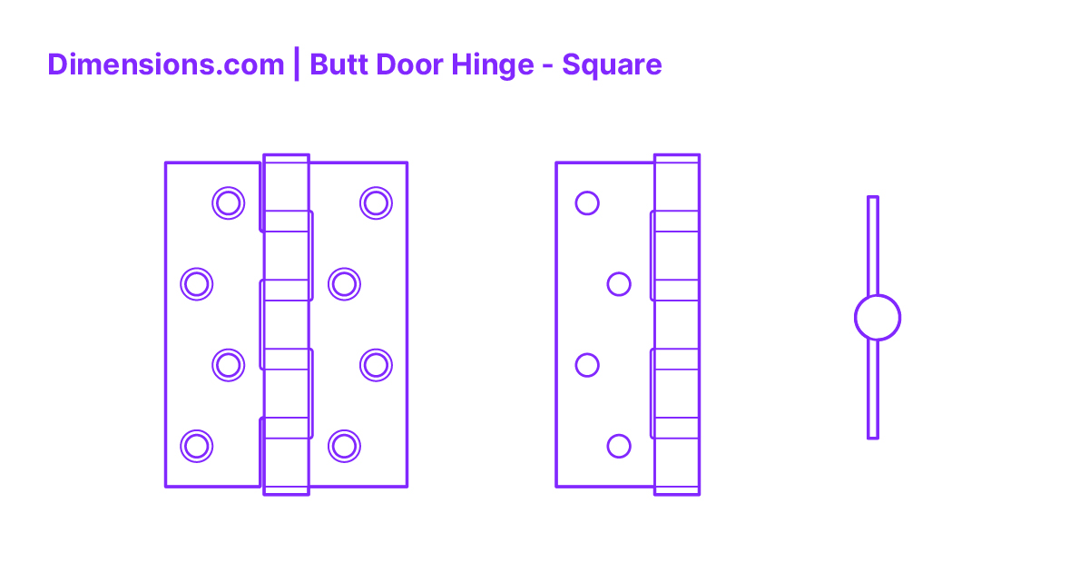 Butt Door Hinge - Square Dimensions & Drawings | Dimensions.com