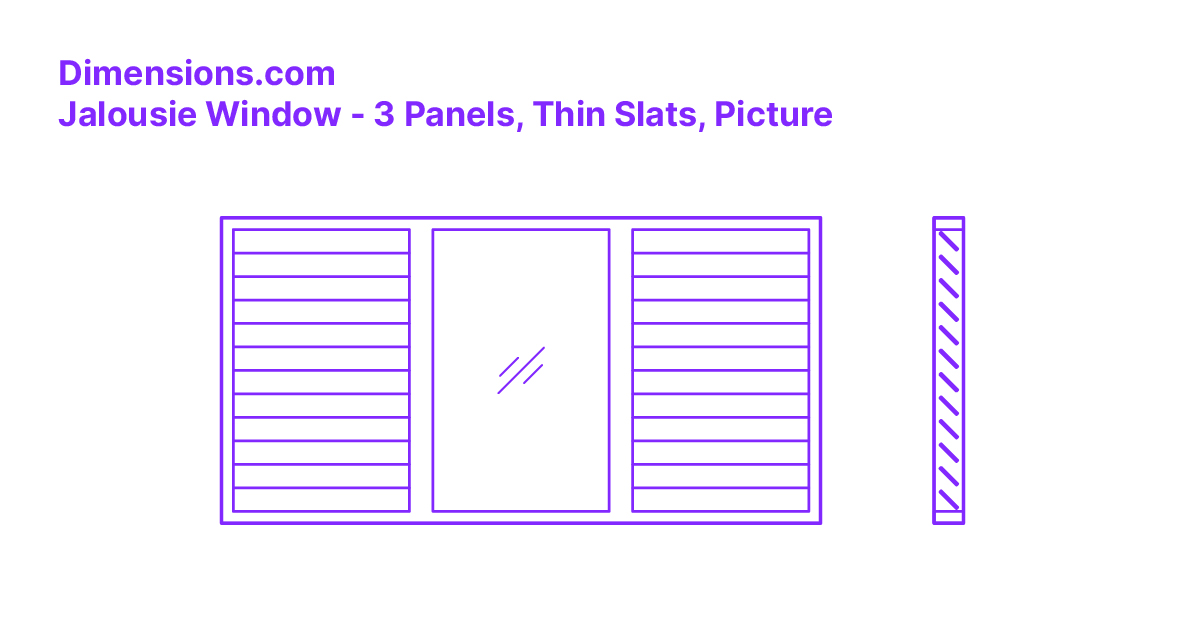 Jalousie Window - 3 Panels, Thin Slats, Picture Dimensions & Drawings ...