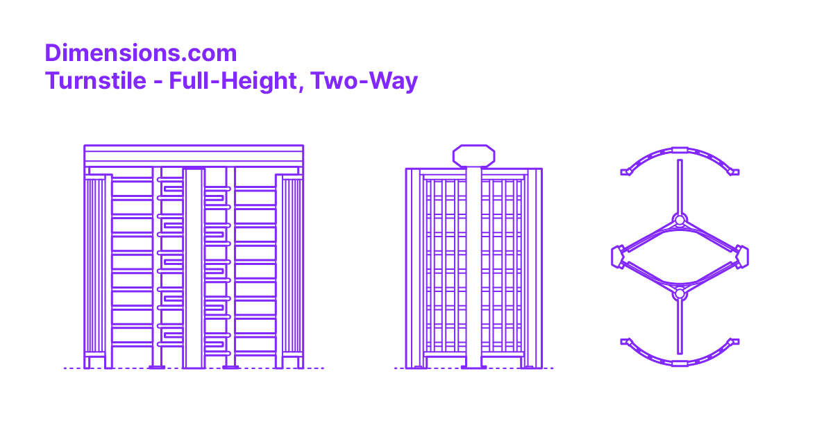 Turnstile - Full-Height, Two-Way Dimensions & Drawings | Dimensions.com
