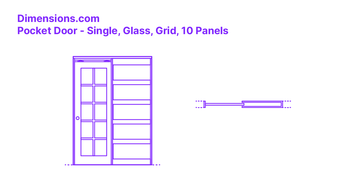 Pocket Door - Single, Glass, Grid, 10 Panels Dimensions & Drawings ...