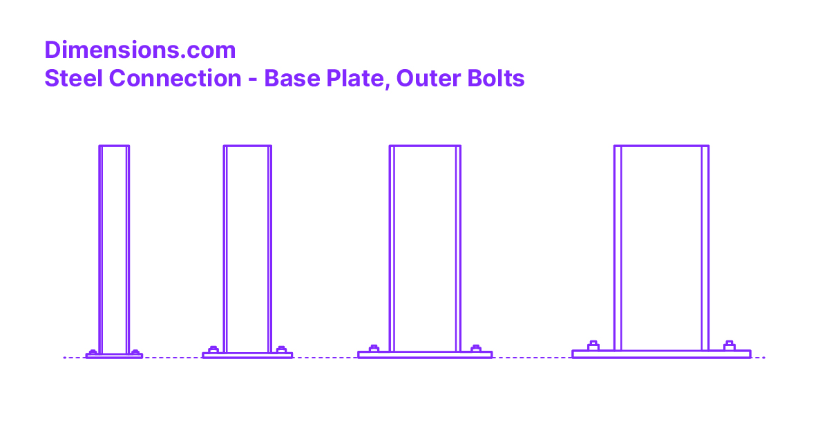 Steel Connection - Base Plate, Outer Bolts Dimensions & Drawings ...