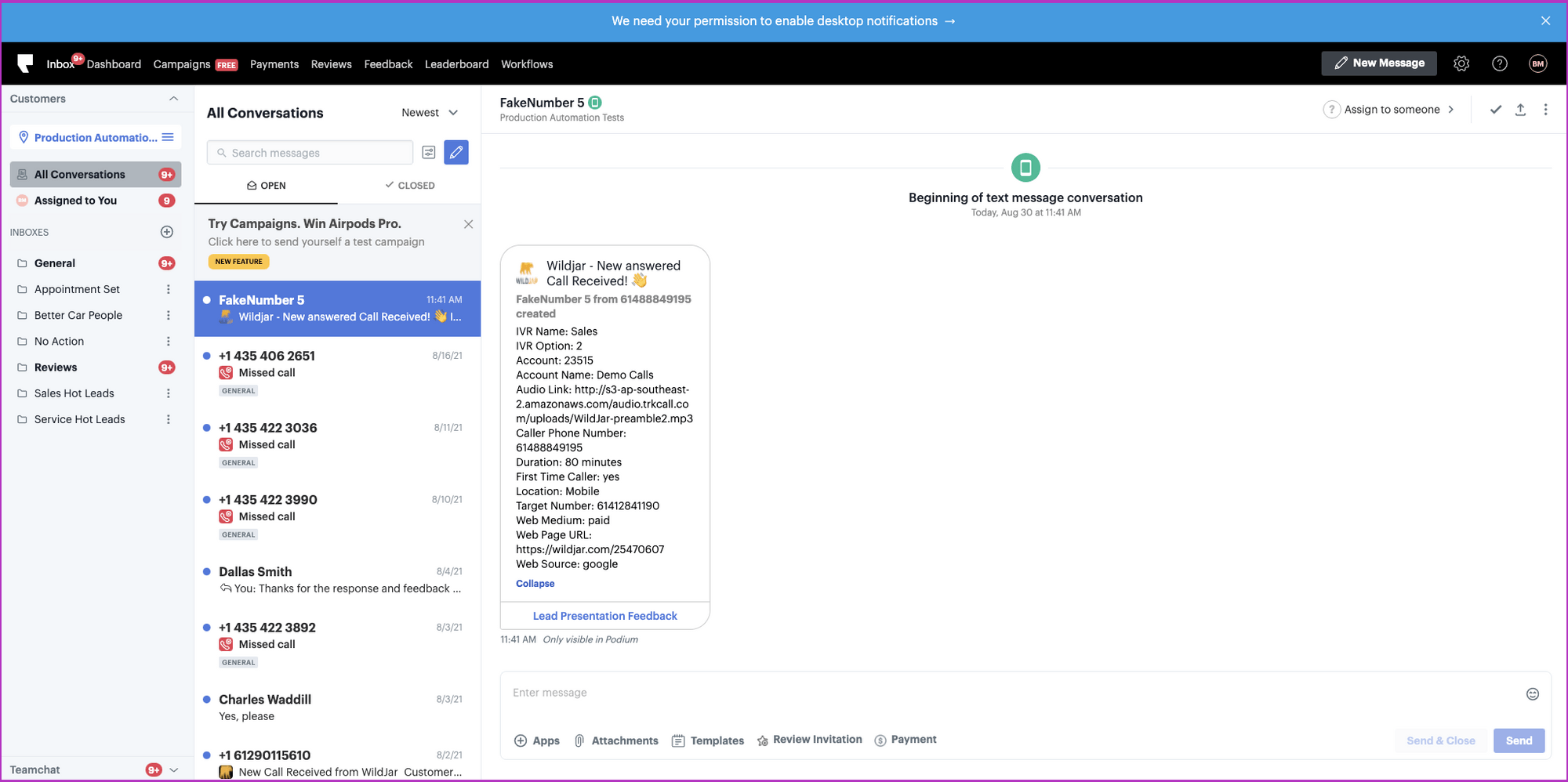 Podium Call Tracking Integration | WildJar