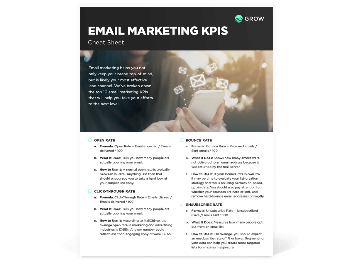 Email Marketing KPIs Cheat Sheet | Grow.com