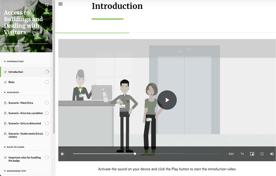 E-Learning on Access to Buildings and Dealing with Visitors