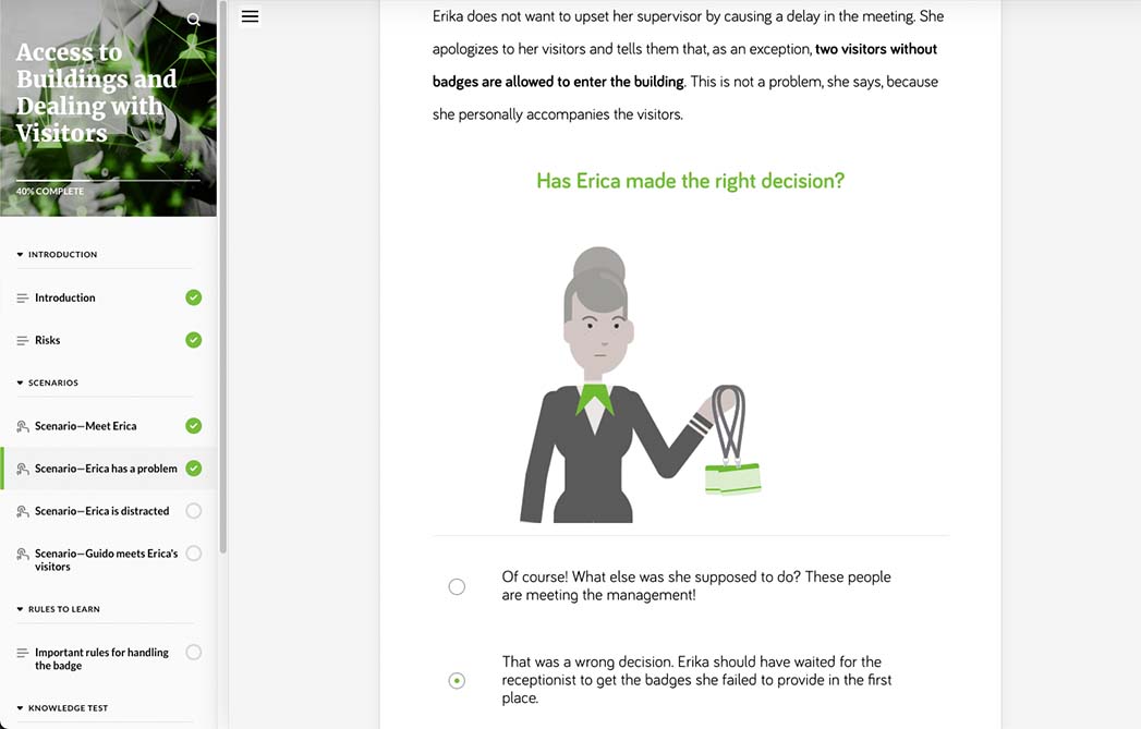 E-Learning on Access to Buildings and Dealing with Visitors