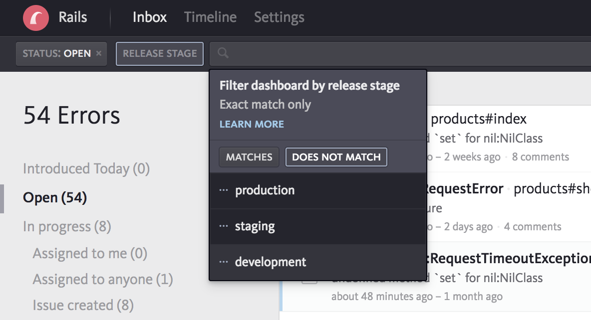 12 Features Of Christmas Search For Application Errors Using Exclude Filters Bugsnag Blog
