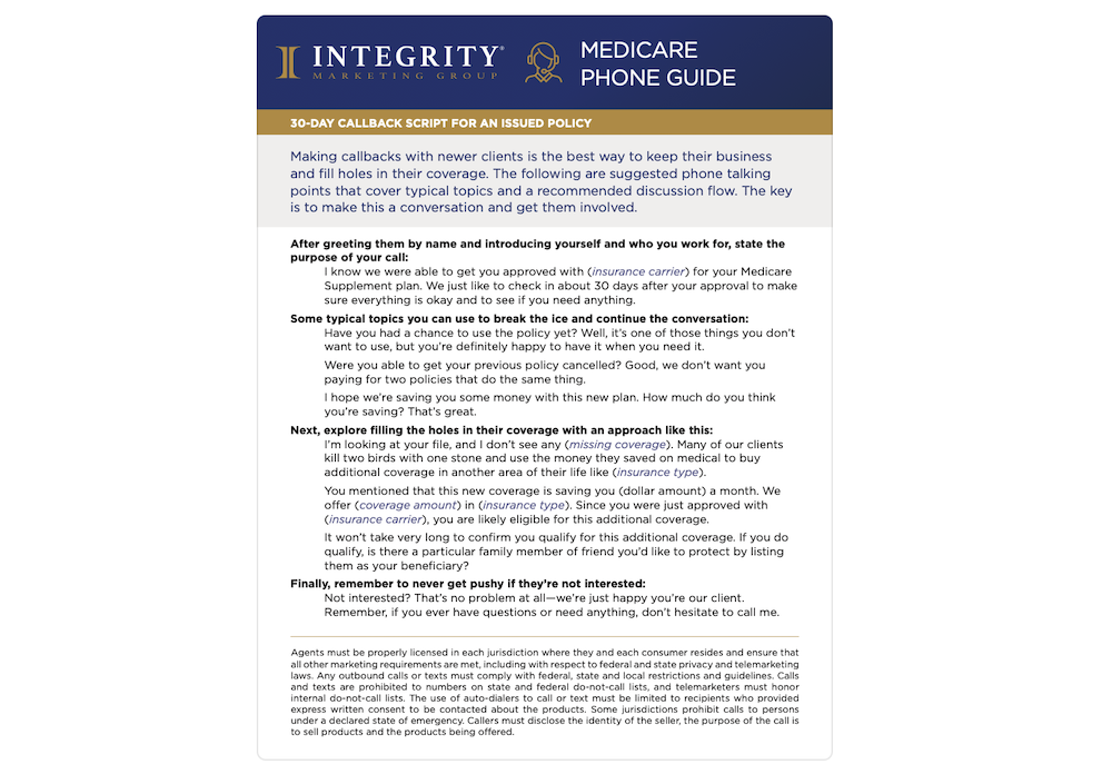 Check Out the 30-Day Callback Script for an Issued Medicare Policy
