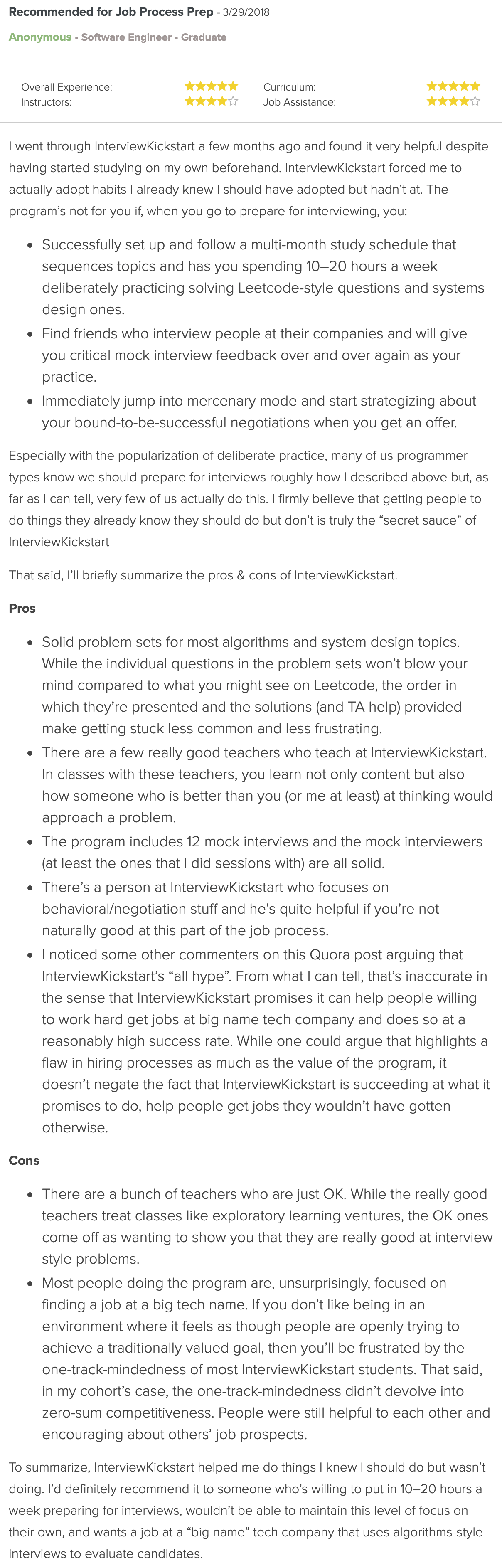 Interview Kickstart Reviews by Our Students