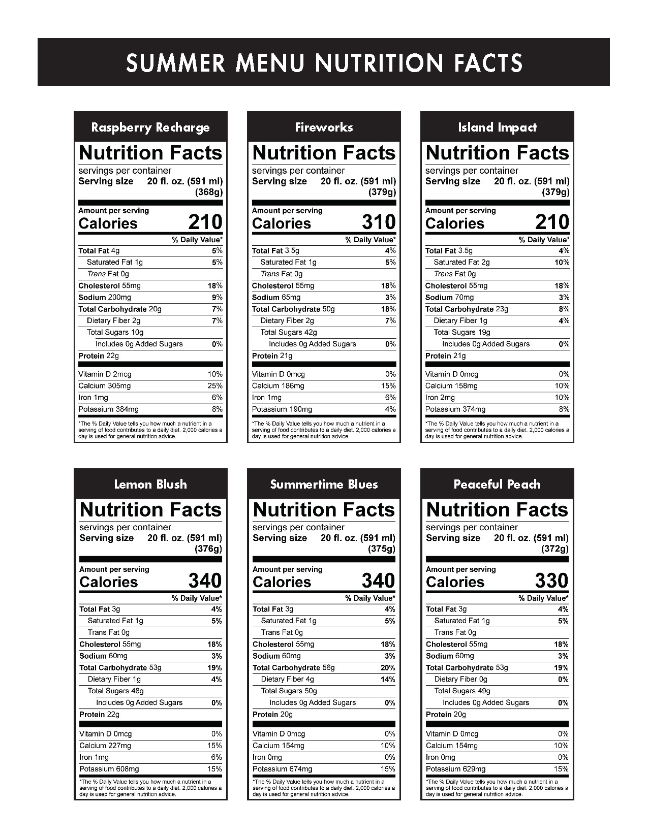 Member's Club | Summer Seasonal Menu Nutritional Facts