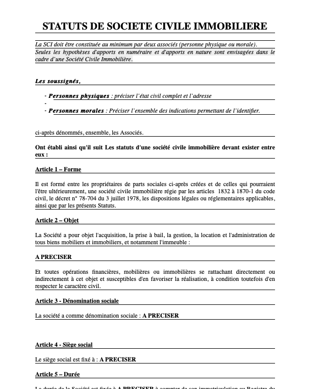 Modèle de statuts d’une SCI - document et modèle à télécharger