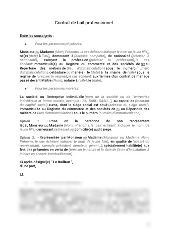 Bail professionnel - document et modèle à télécharger