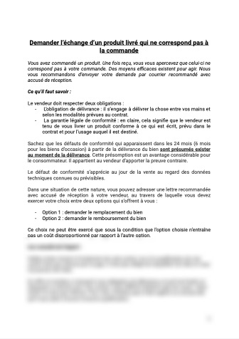 Demander l'échange d'un produit livré qui ne correspond pas à la ...