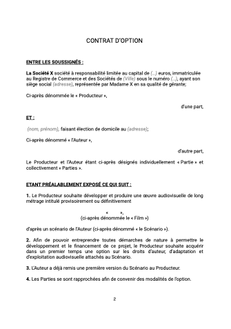 Contrat d'option - document et modèle à télécharger
