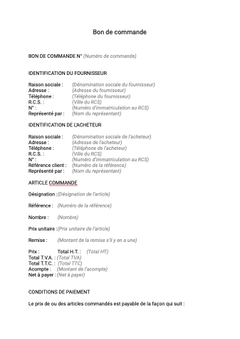 Bon de commande - document et modèle à télécharger