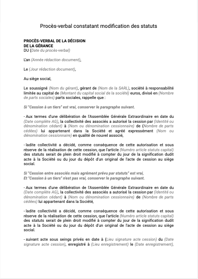 Procès verbal de modification des statuts - document et modèle à ...
