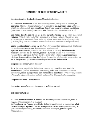 Contrat de distribution agreement - document et modèle à télécharger