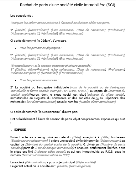 Rachat de parts sociales de SCI : modèle à télécharger (2023)