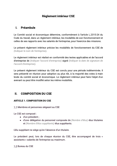 Règlement intérieur CSE - document et modèle à télécharger