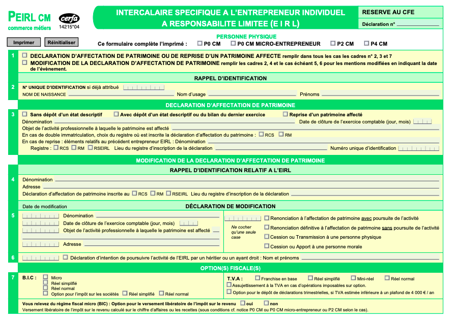 Formulaire PEIRL - document et modèle à télécharger