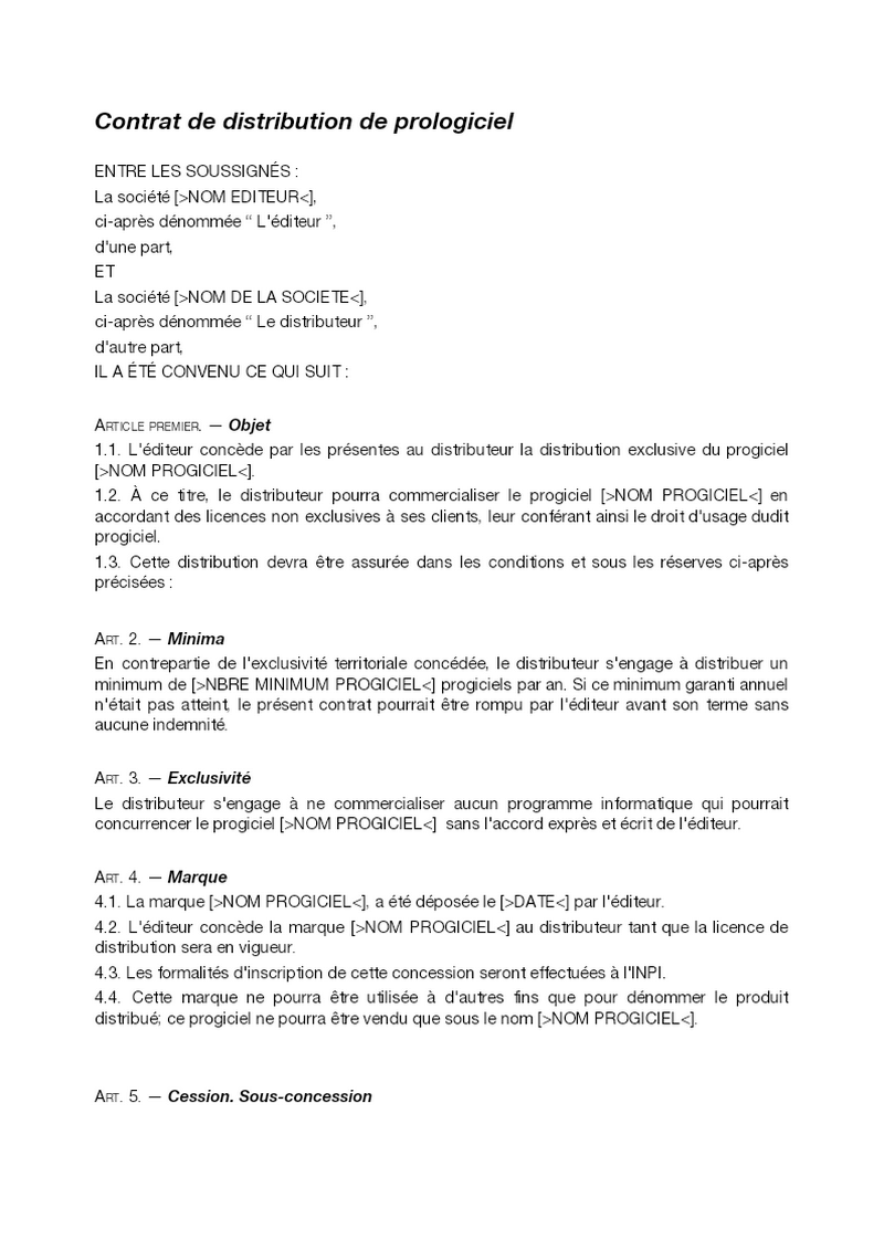 Contrat de distribution de progiciel - document et modèle à télécharger